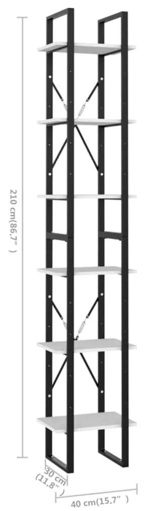 vidaXL Knihovna se 6 policemi bílá 40 x 30 x 210 cm dřevotříska