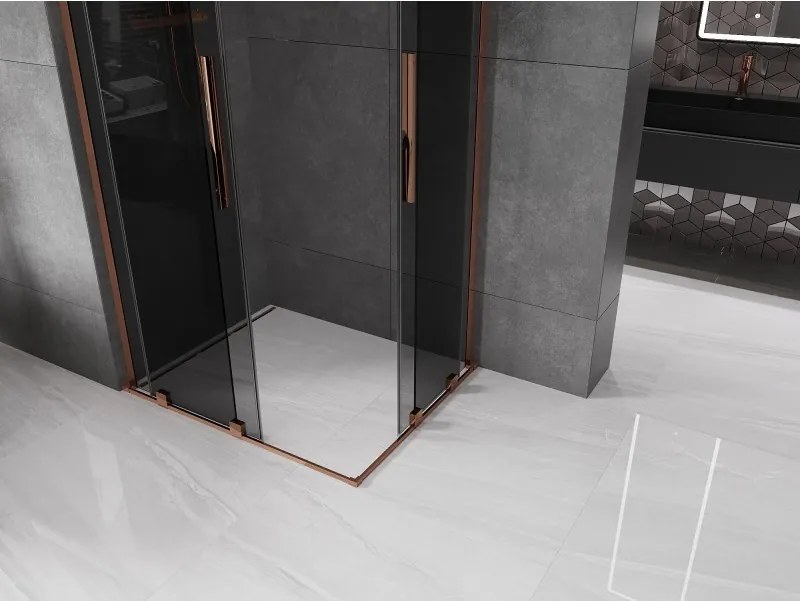 Mexen Velar L Duo, sprchový kout s posuvnými dveřmi 90 x 80 cm, 8mm šedé sklo, růžové zlato, 871-090-080-02-43-60