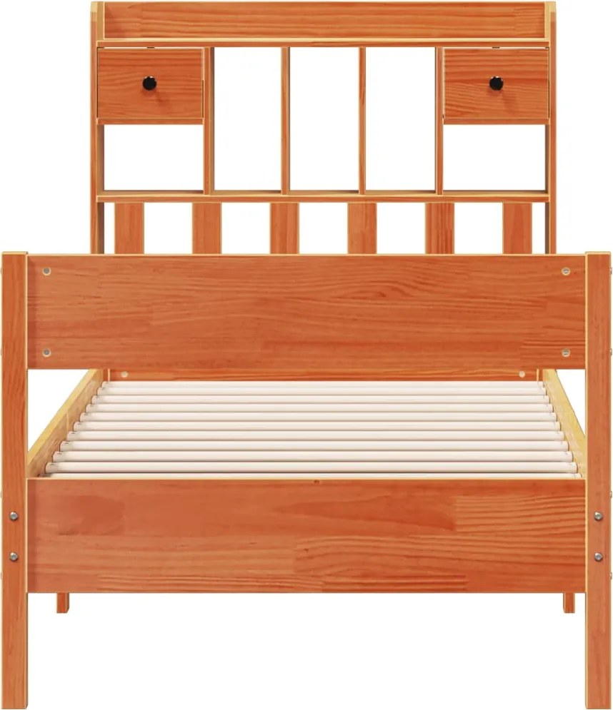 Postel s knihovnou bez matrace hnědá 75x190 cm masivní borovice 3323052