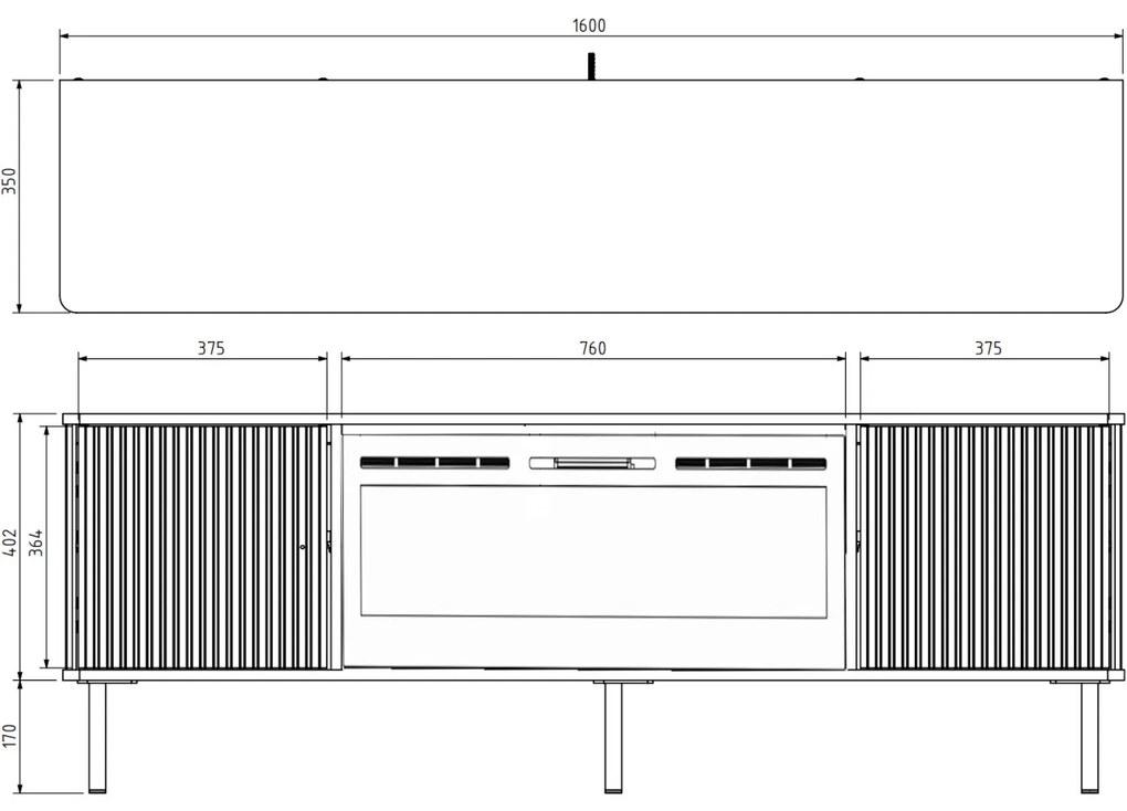 Skříňka RTV s krbem CAMELIA CA02 bílá VÝPREDAJ