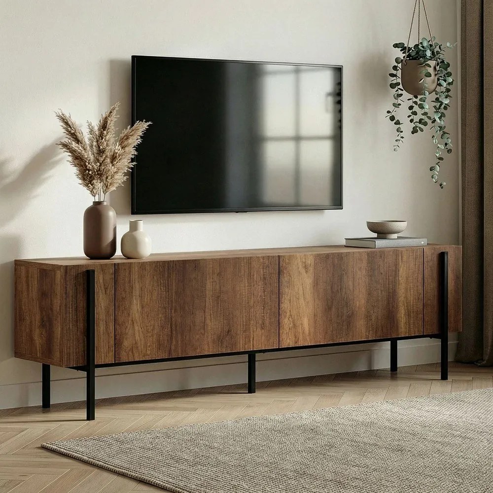 TV stolek v dekoru ořechu v tmavě přírodní barvě 180x45x30 cm Nexus – Kalune Design