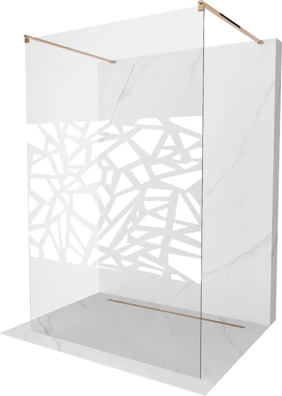 Mexen Kioto, průchozí sprchová zástěna 120 x 200 cm, 8mm sklo čiré/bílý vzor, 2x růžové zlato stabilizační rozpěra, 800-120-002-60-85