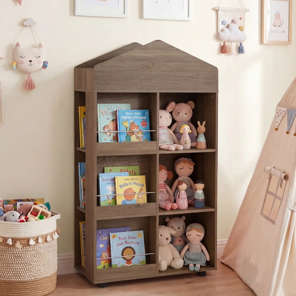 Costway Montessori dětská polička 116 cm knihovna dětská dřevěná a úložný