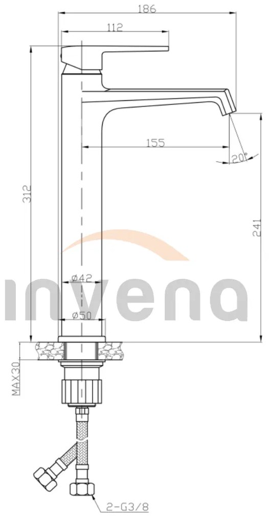 Invena Fira, vysoká umyvadlová baterie, černá matná, INV-BU-71-W04-V