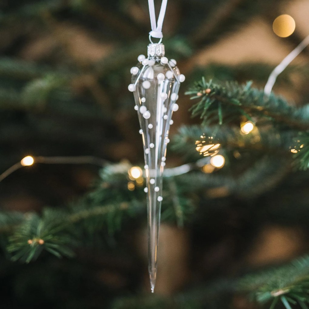 GLASSOR Skleněná vánoční ozdoba Pearls Clear - rampouch, čirá barva, sklo