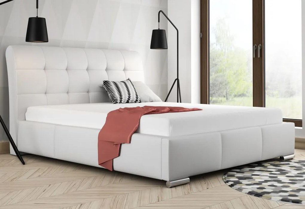 Expedo Čalouněná postel BERAM + matrace DE LUX, 160x200, bílá ekokůže - madryt 120