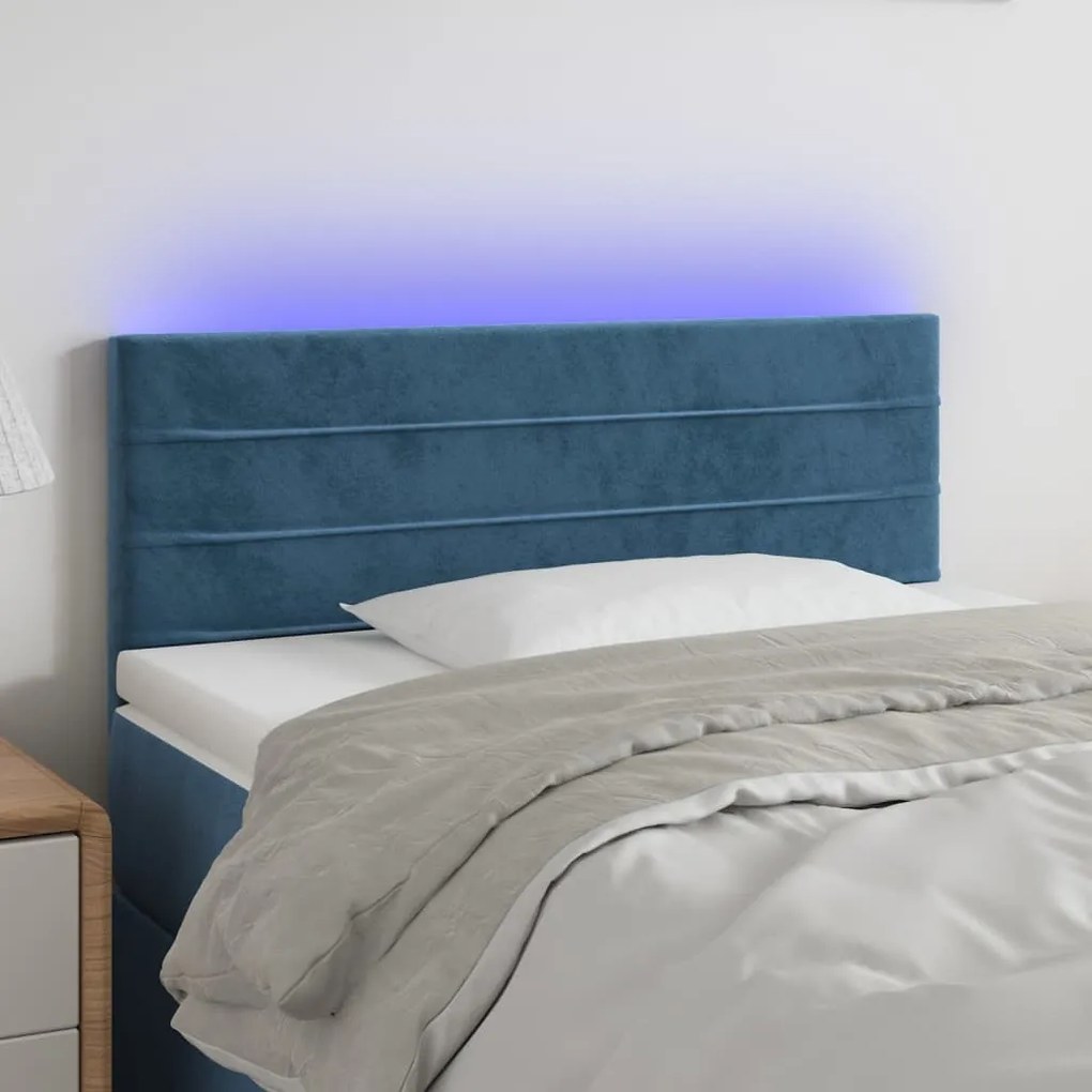 Čelo postele s LED tmavě modré 90x5x78/88 cm samet 3121792
