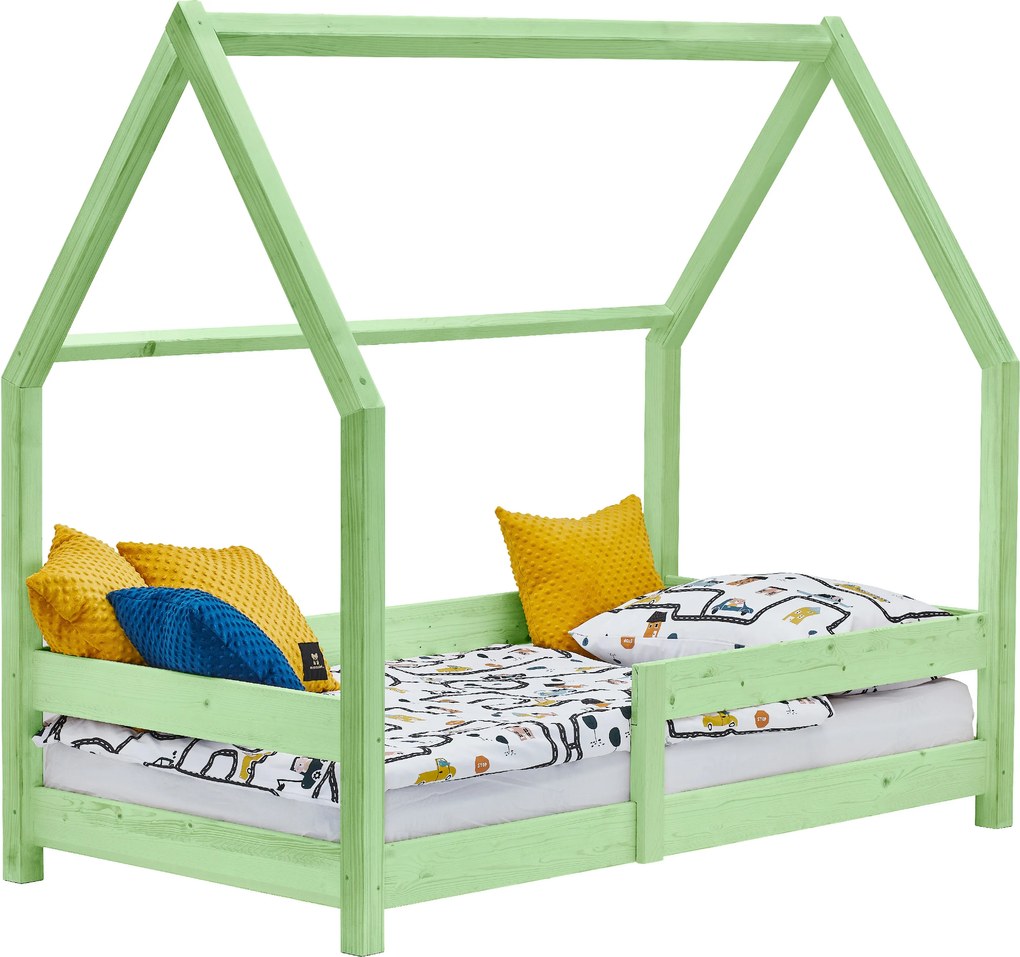 MIMOUŠEK Dětská postel domeček Jon bez horní latě Barva: pastel zelená, Rozměr: 70 x 160 cm