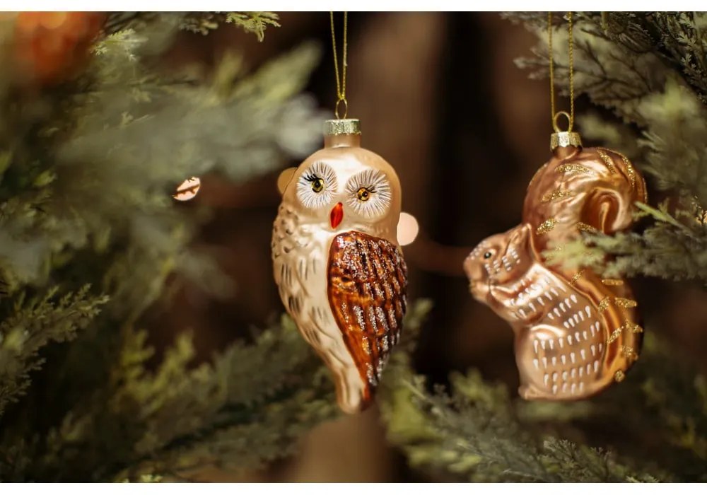 Skleněná ručně vyrobená vánoční ozdoba 4,5 cm Woodland Squirrel – Sass &amp; Belle