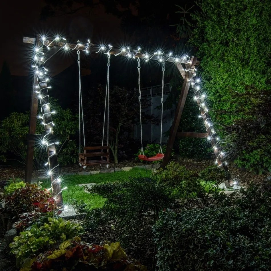 Easy Fix LED světelný řetěz, 20 m, venkovní, ledově bílá, 120 diod, bílý kabel, IP67