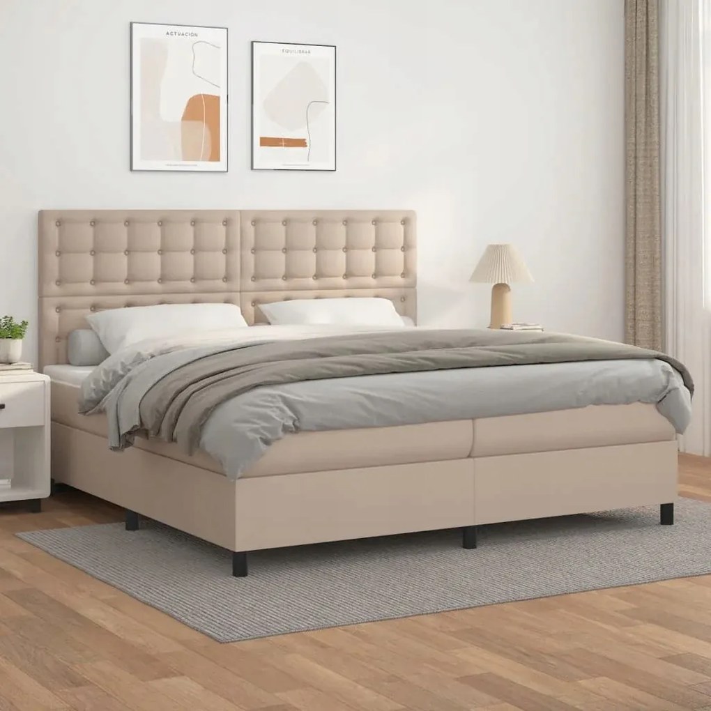 Box Spring Postel S Matrací Umělá Kůže Cappuccino tlačítka 200 x 200 cm