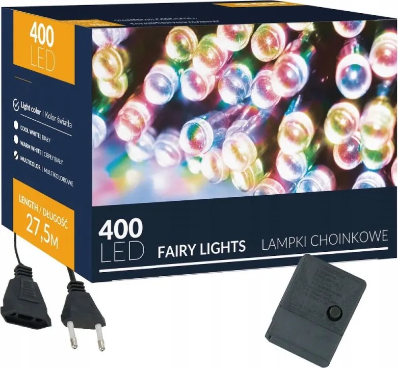 LED světelný řetěz - 27,5m, 400LED, 8 funkcí, multicolor