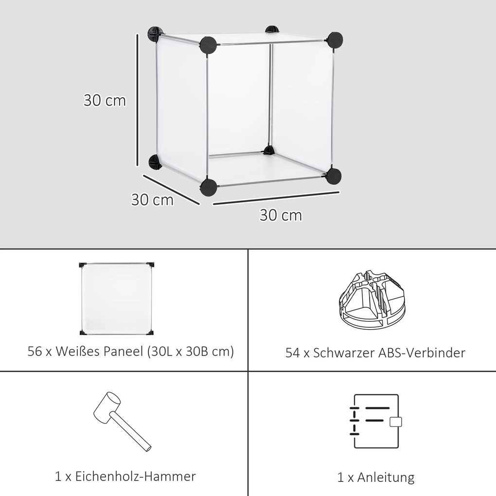 HOMCOM DIY kostkový policový systém 16 kostek úložný box plastová skříňka bílá 125x32x125cm ideální pro dětský pokoj a obývací pokoj