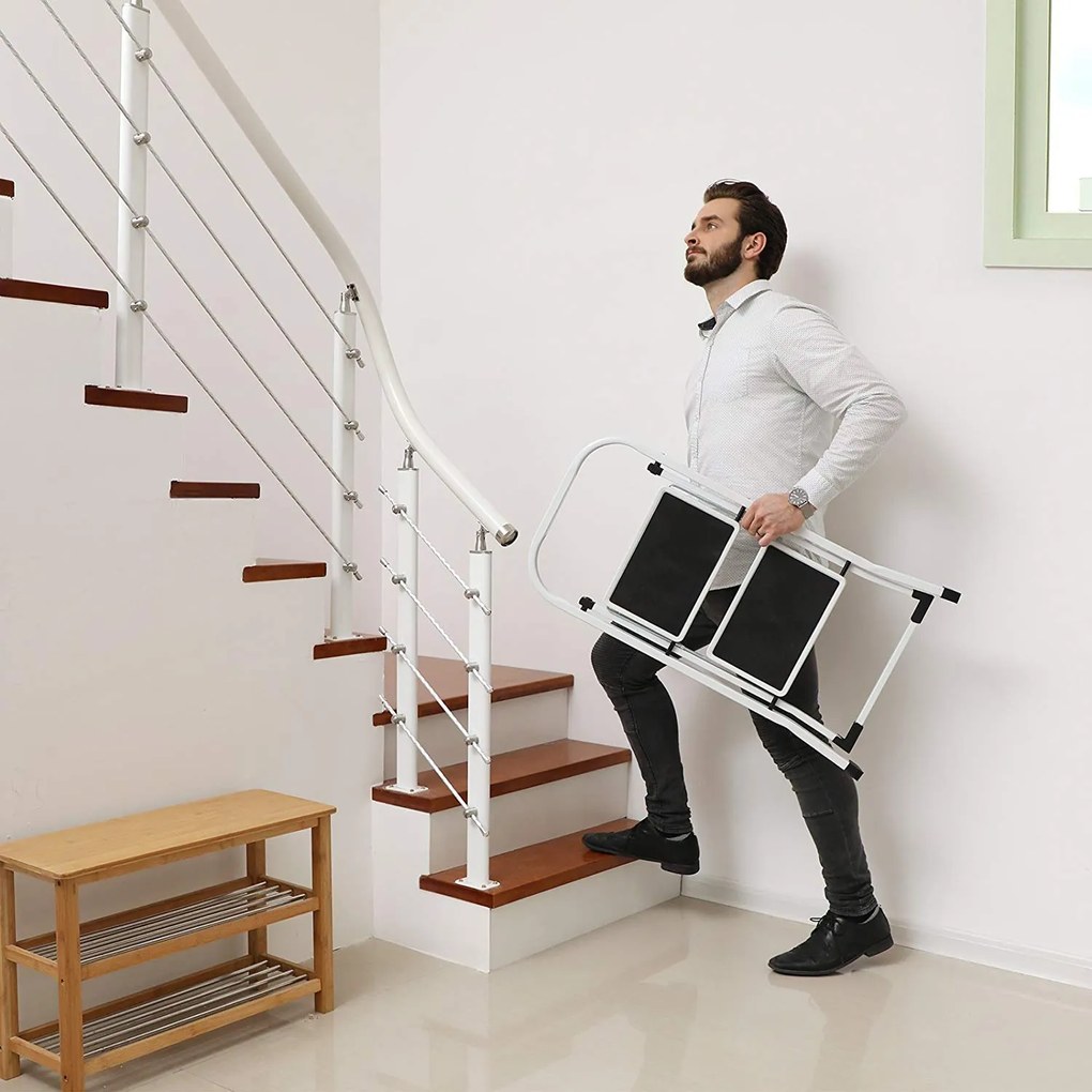 Dvouúrovňové skládací schůdky TRIO bílé/černé