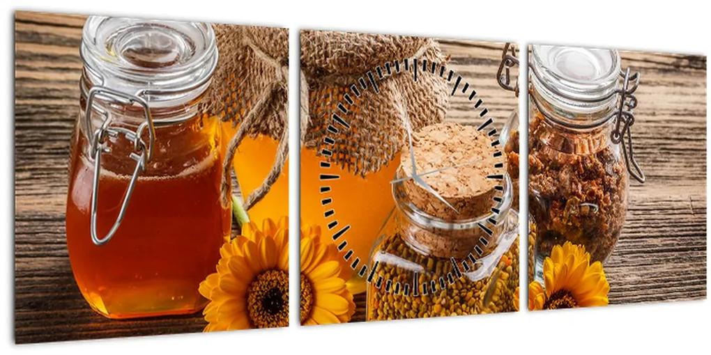 Obraz - Zátiší s medovými sklenicemi (s hodinami) (90x30 cm)