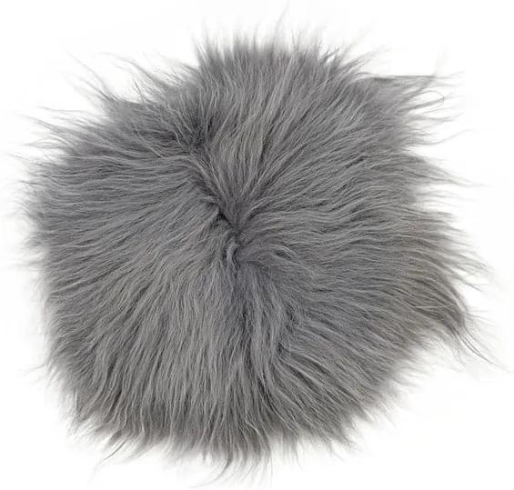 Šedý kožešinový podsedák s dlouhým chlupem Arctic Fur Rengo, ⌀ 35 cm
