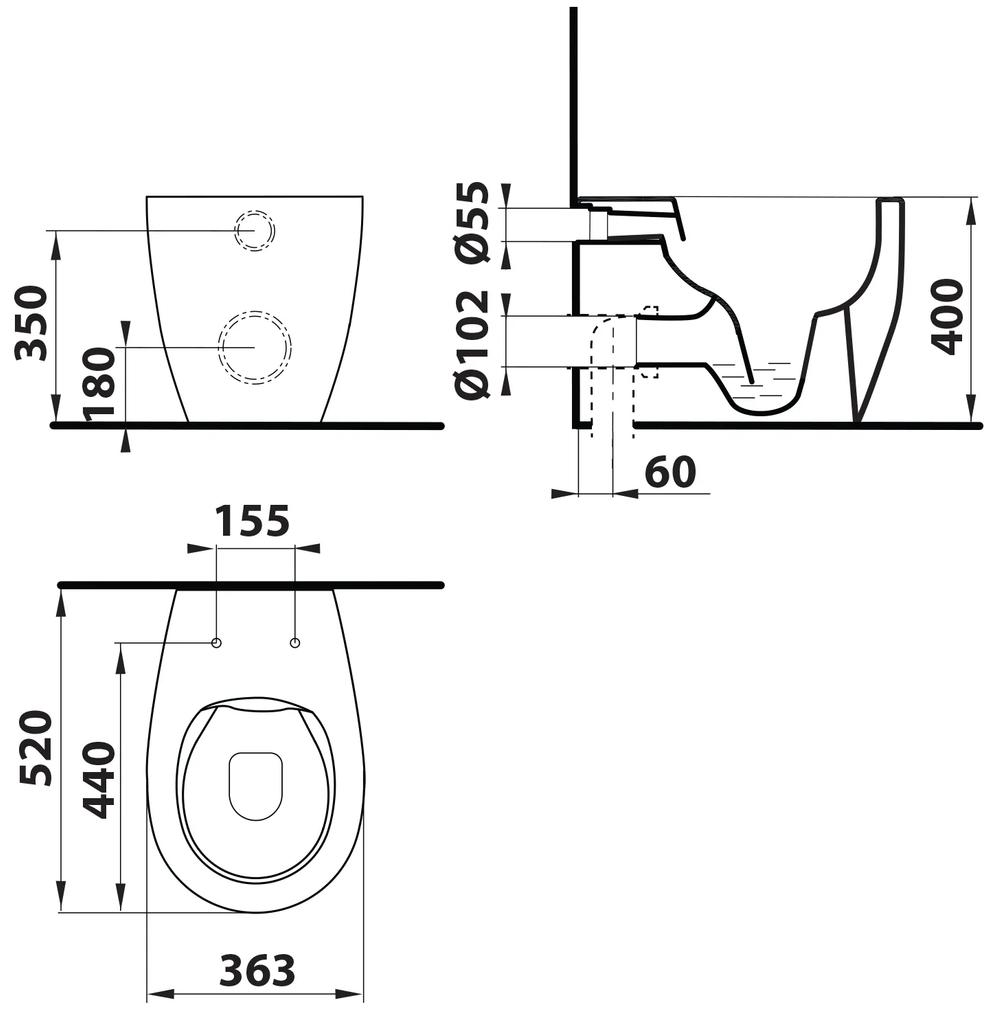 Isvea SENTIMENTI stojící WC Rimless, 36x52 cm, bílá - 10SM10004SV