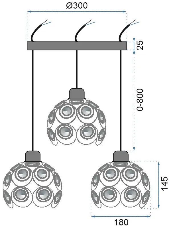 Toolight - Závěsné svítidlo Edison 3xE27 APP209-3CPR, černá, OSW-30002