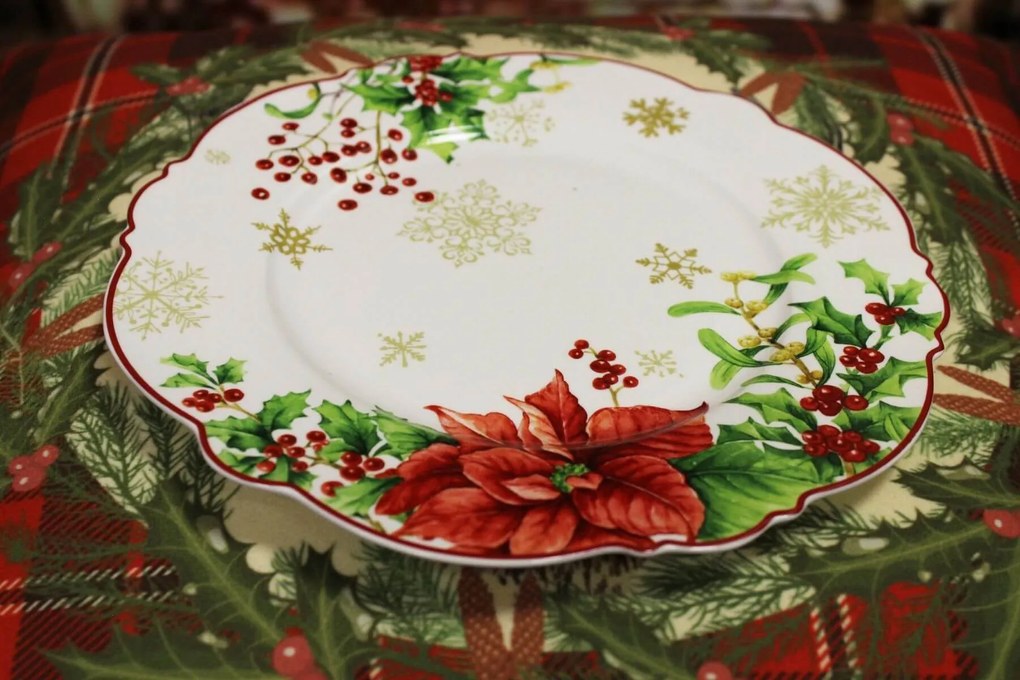 Bílo červený vánoční talíř dezertní 20cm