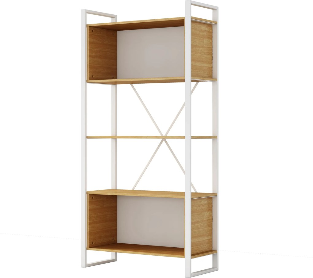 Vysoký kancelářský regál Houseland Nuvia Stack 90 cm dub/bílý