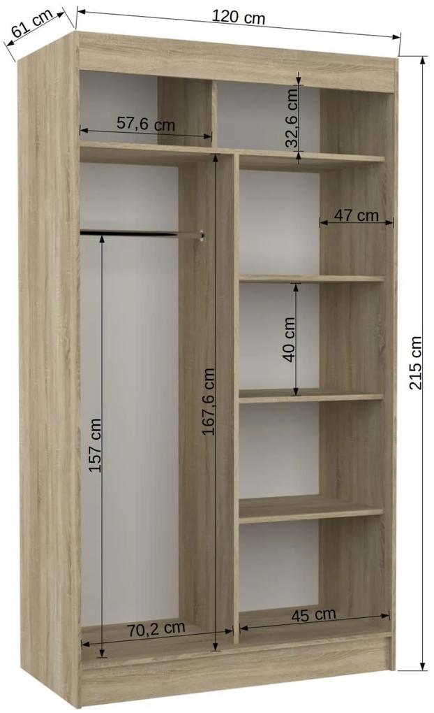 Šatní skříň s posuvnými dveřmi Keita - 120 cm Barva: Černá/Bílá