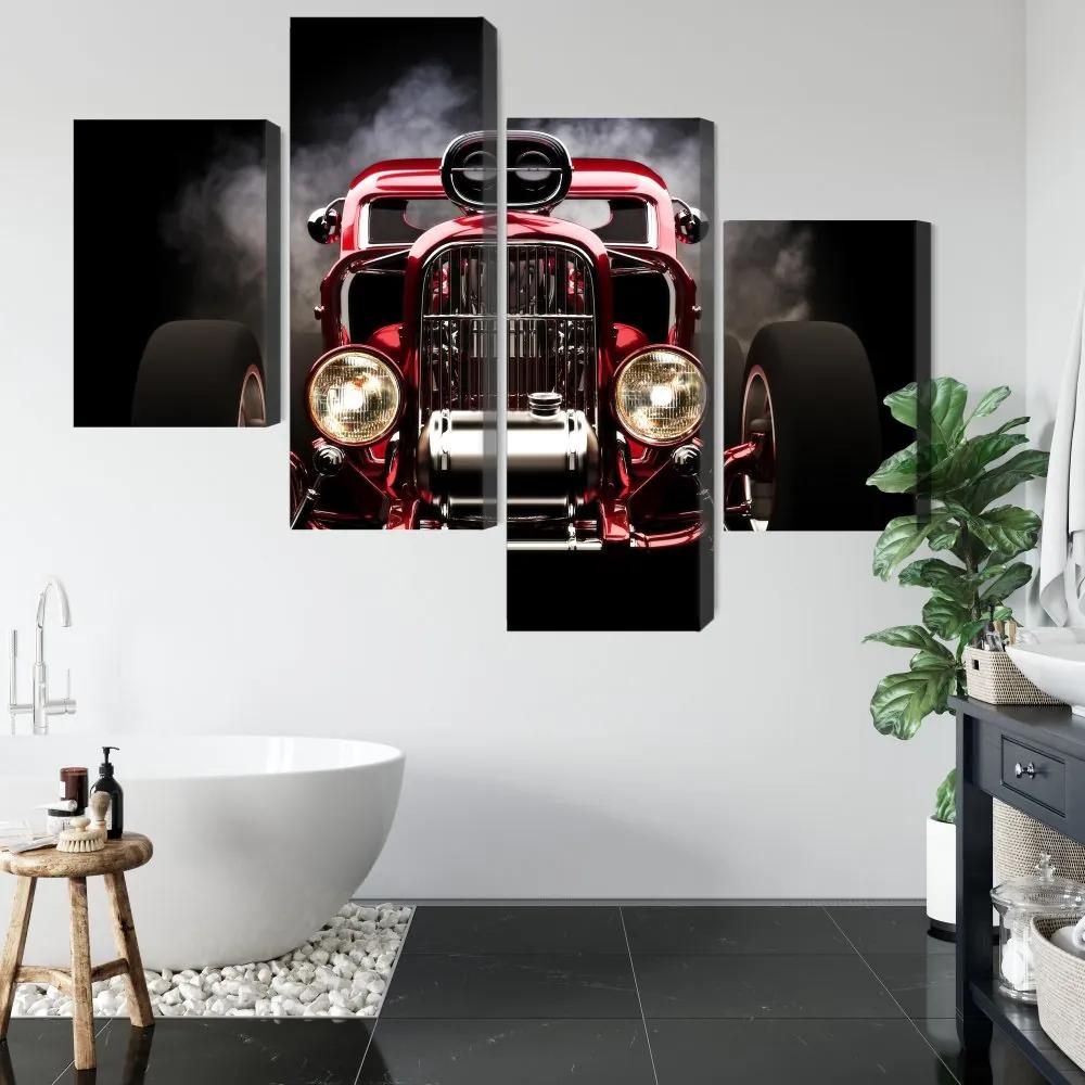 Vícedílný obraz Hot Rod Auto Na Pozadí Kouře Nedostatek Nedostatek Plátno Canvas 120x75