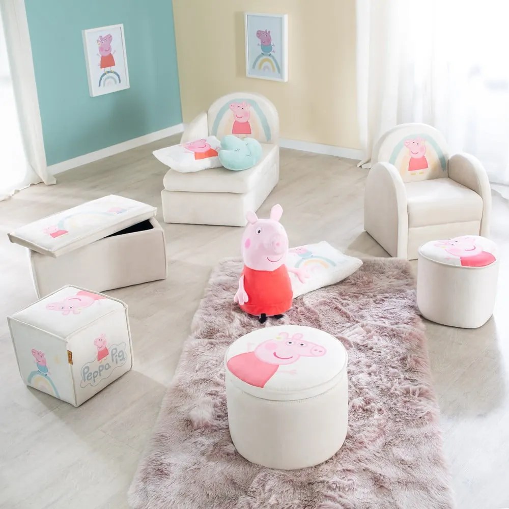 Bílý sametový dětský puf Peppa Pig – Roba