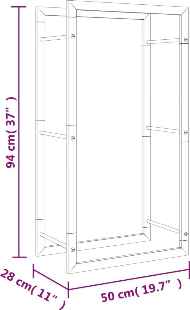 vidaXL Stojan na palivové dřevo matný 50x28x94 cm ocel [350305] Barva: Černá