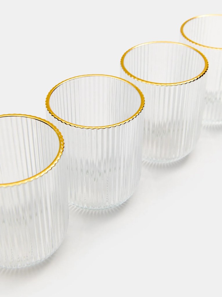 Sinsay - Sada rýhovaných sklenic se zlatým okrajem 4 pack - clear