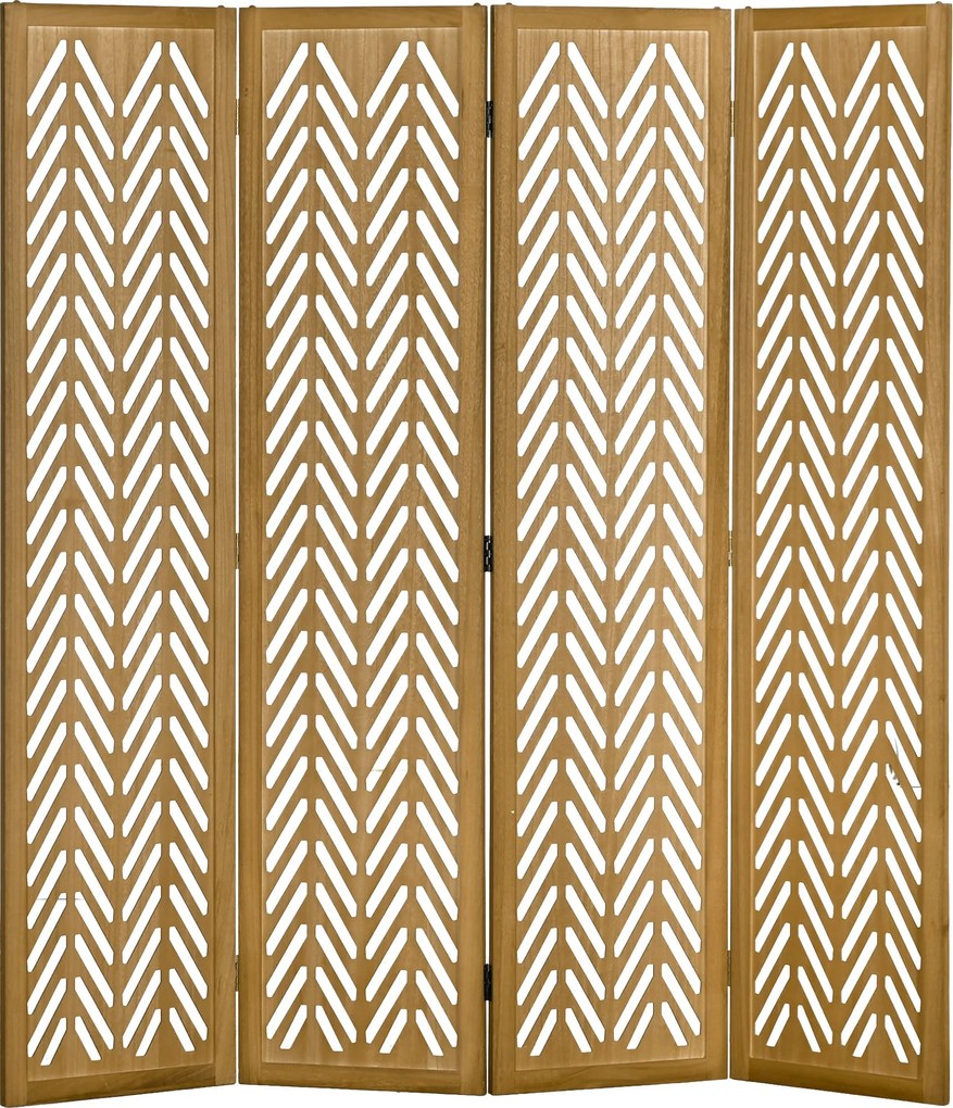 HOMCOM Dřevěný mřížkový dělicí panel, skládací příčka 4 panely, přírodní dřevo 160 x 170 cm | Aosom