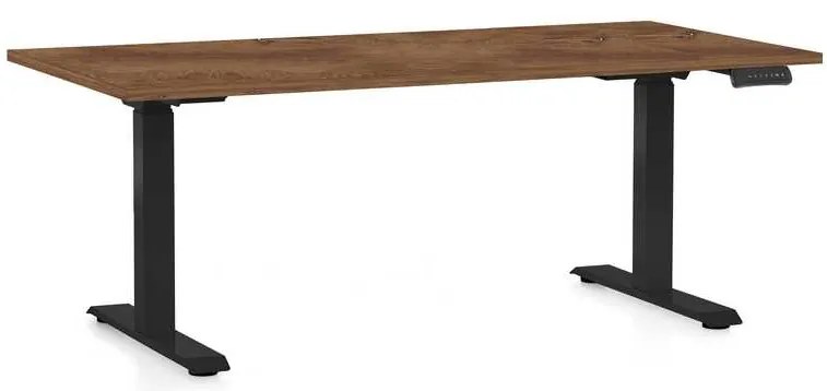 Výškově nastavitelný stůl OfficeTech D, 160 x 80 cm, černá podnož, dub silverjack