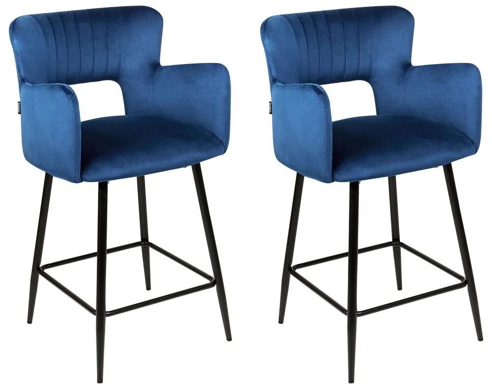 Sada 2 sametových barových židlí námořnická modrá SANILAC Beliani