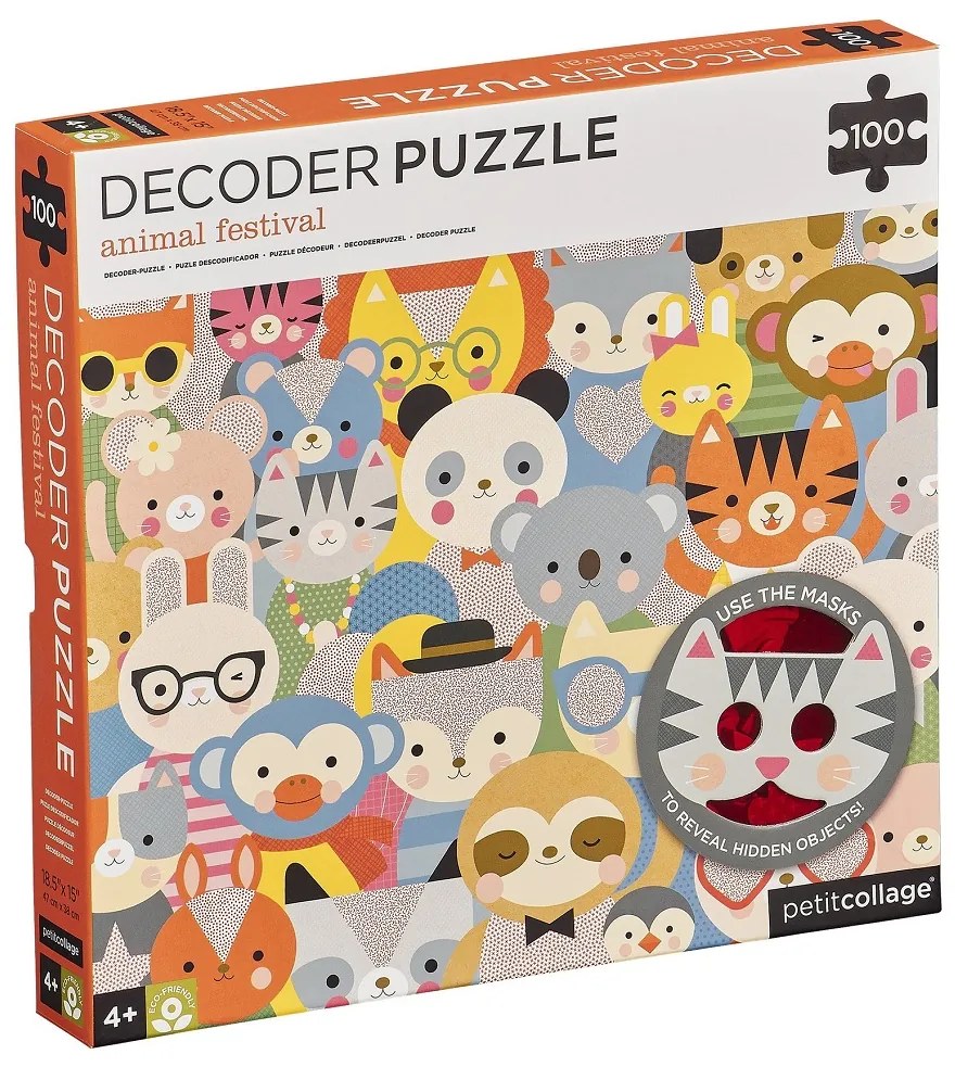 Petit Collage Puzzle zvířátka 100 ks s 3D brýlemi