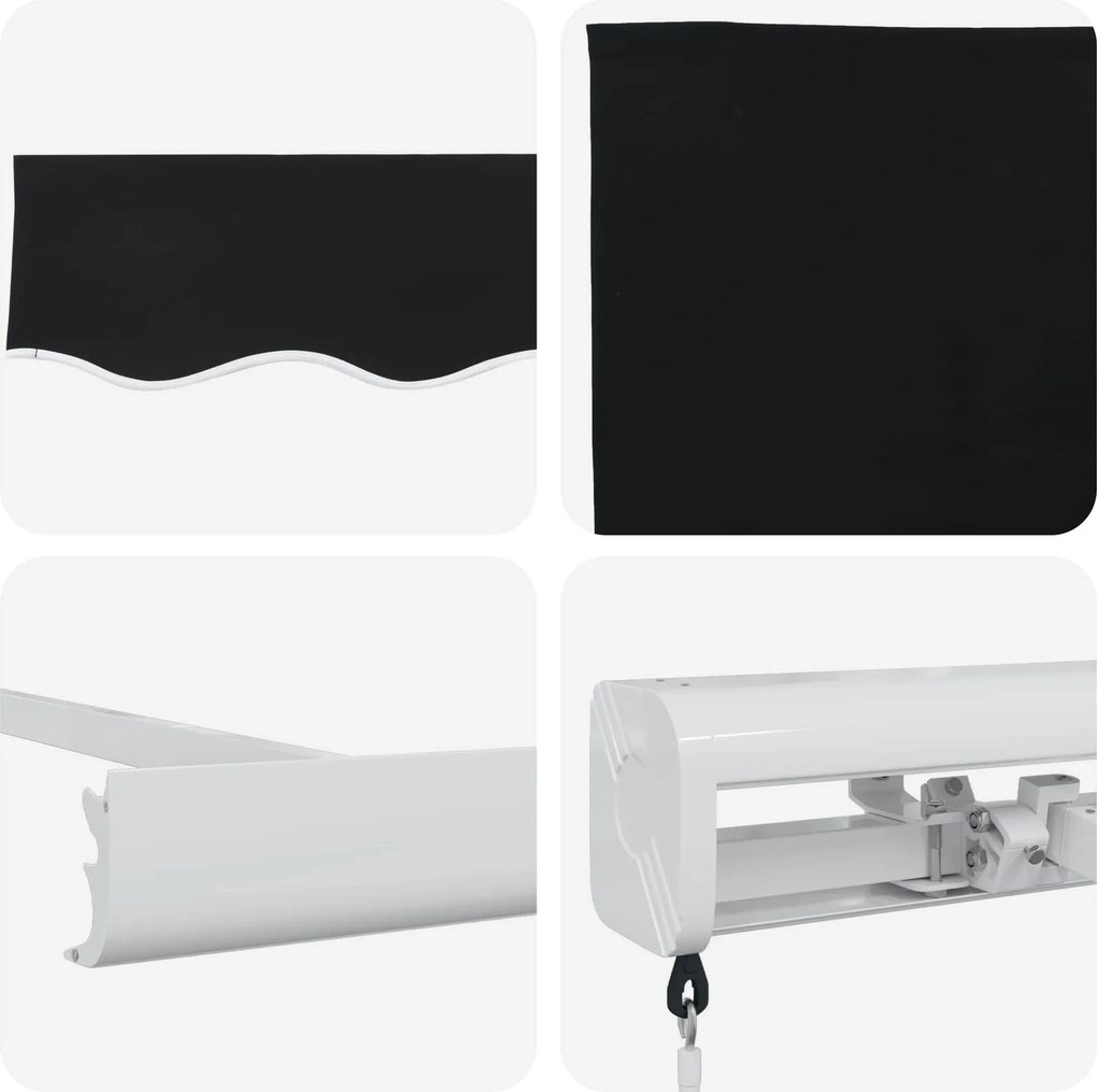 Stahovací markýza Černá 300 x 250 cm Plátno a hliník 3330045