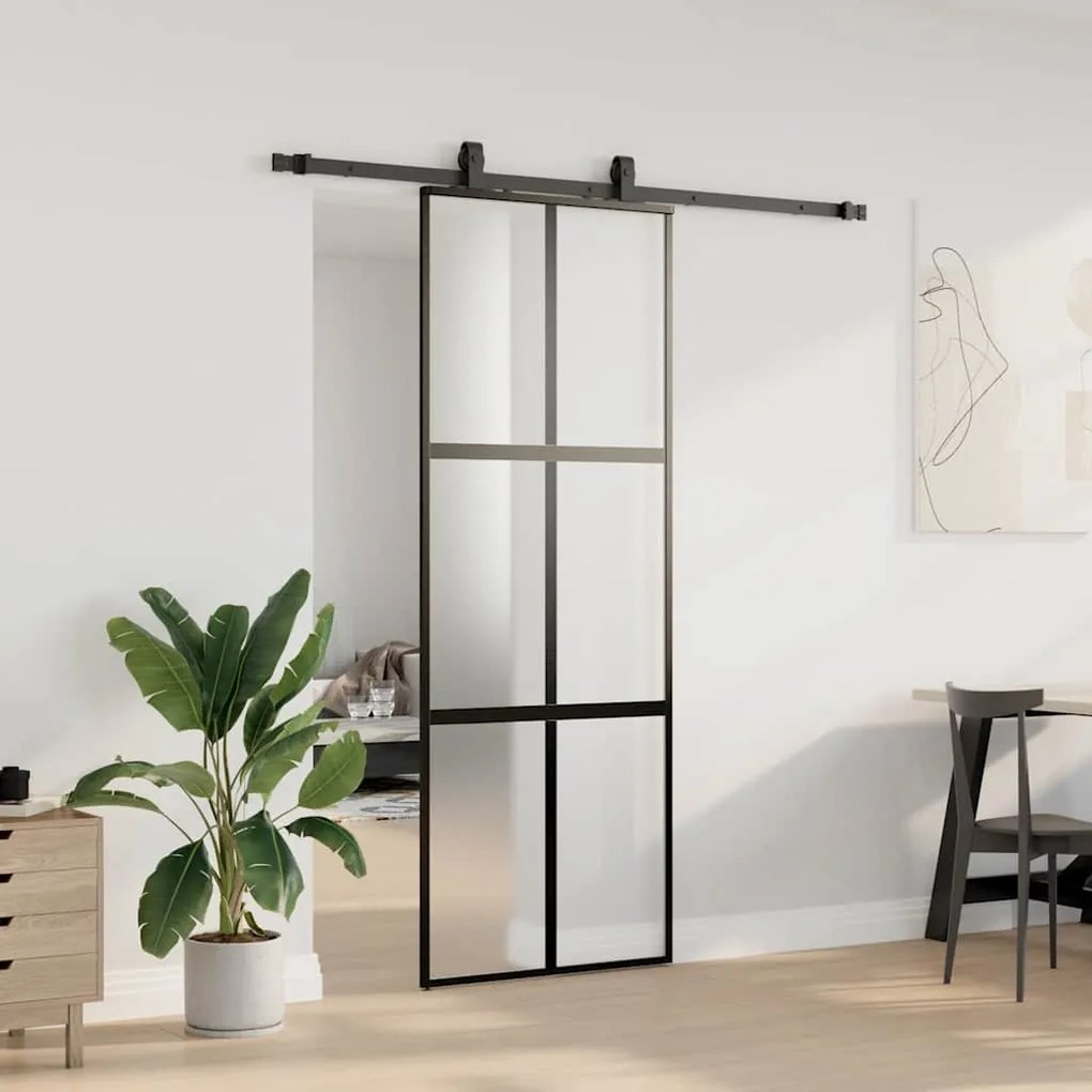 Posuvné dveře se sadou kování černé 76x205 cm Tvrzené sklo 3375820