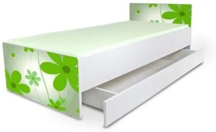 Dětská postel se šuplíkem M - Kytičky zelené