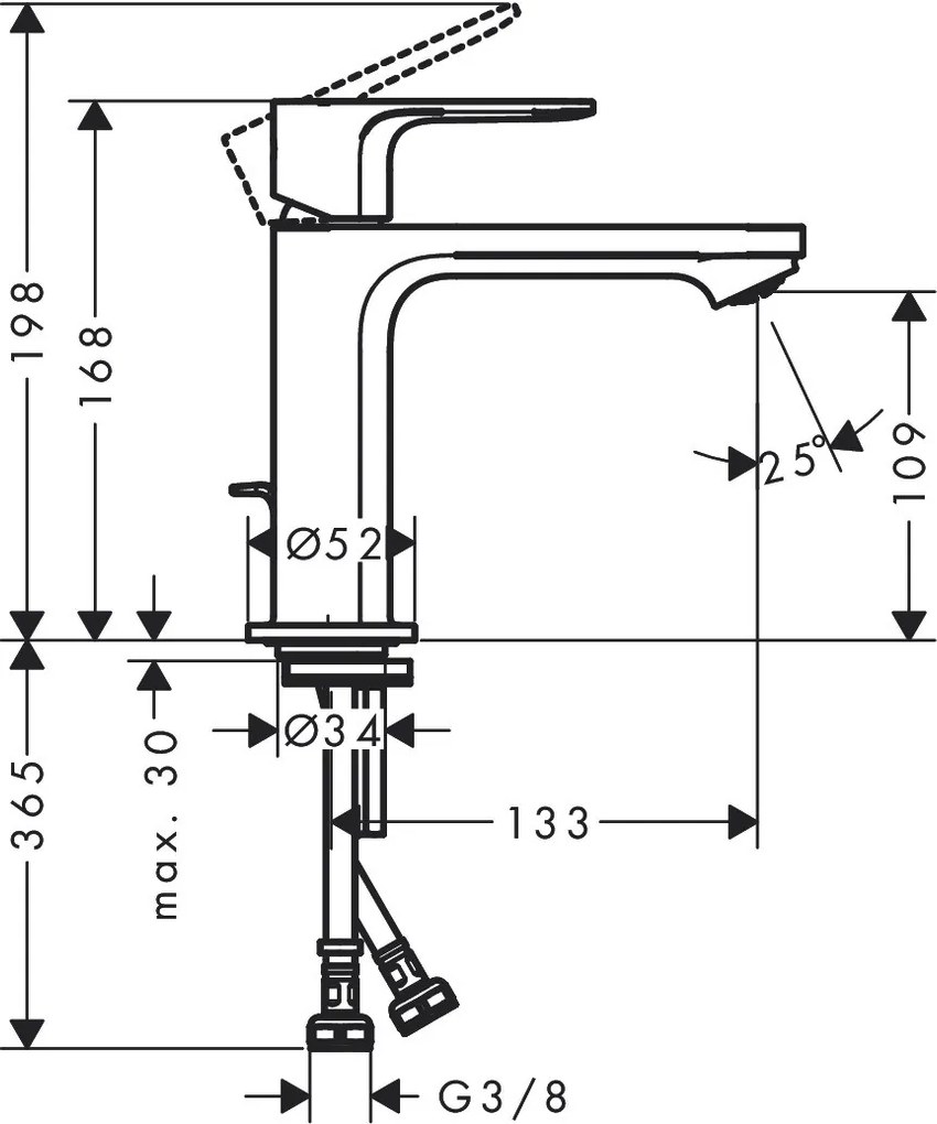 Hansgrohe Rebris S, umyvadlová baterie 110 s odtokovou soupravou s táhlem, CoolStart, EcoSmart, chromová, 72588000