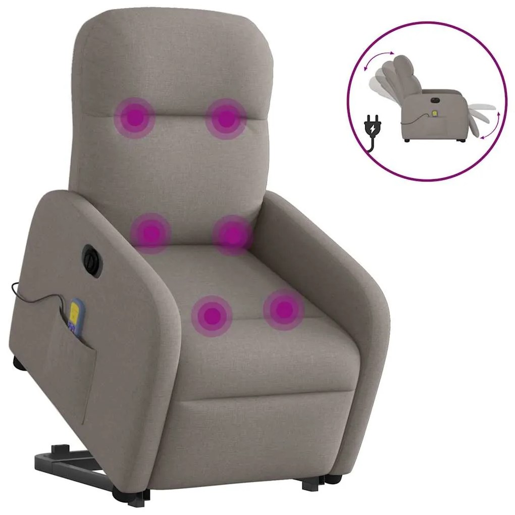 Elektrické zvedací masážní polohovací křeslo taupe textil 3303009