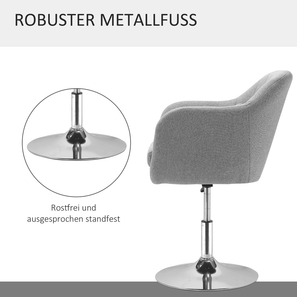 HOMCOM otočná židle, výškově nastavitelná otočná židle, akcentní židle v retro designu, polohovací křeslo s opěradlem do obývacího pokoje, lněné, šedé