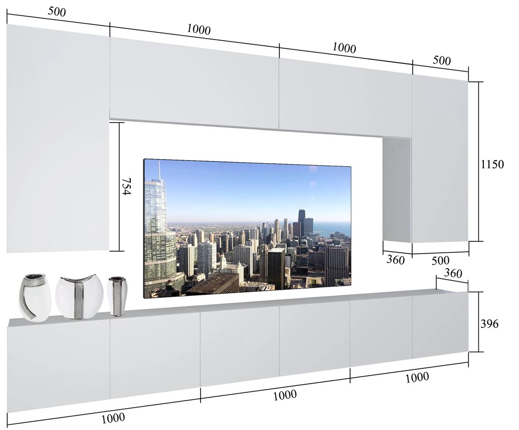 Obývací stěna Belini Premium Full Version  bílý lesk + LED osvětlení Nexum 19