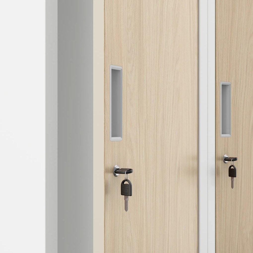 Šatní skříňka pro zaměstnance 4-boxová, bílá/dub sonoma, 800x1800x500 mm: KACPER Eco Design
