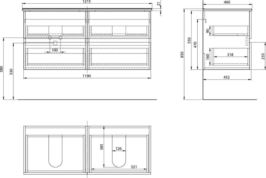 Aqualine Aqualine, PANEDA STRIP umyvadlová skříňka 119x55x45,2cm, dub emporio, PN312
