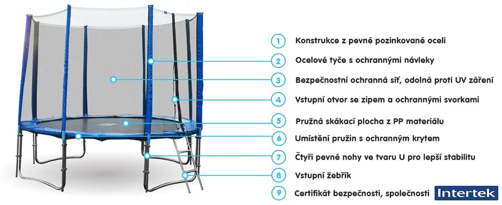 GoodJump 4UPVC trampolína 366 cm s ochrannou sítí + žebřík + krycí plachta