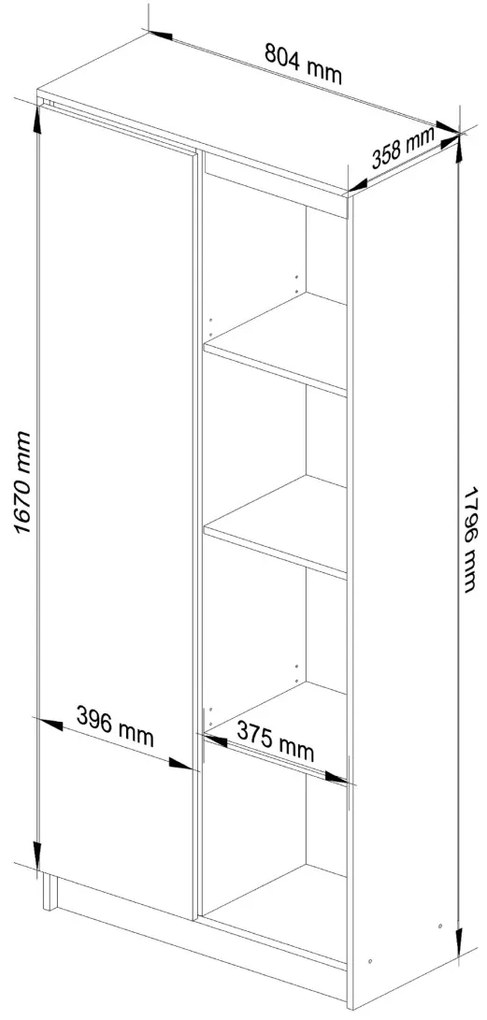 Regál Rexa 80 cm 1 skříňka a 4 police bílý/černý