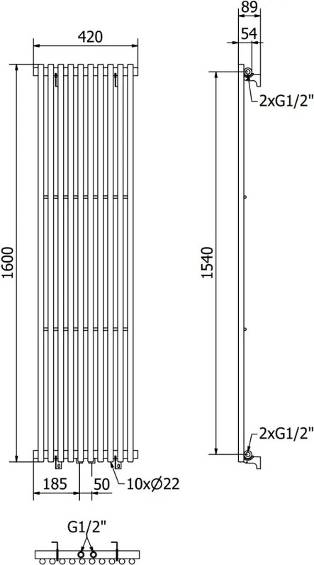 Mexen Tulsa dekorativní radiátor 1600 x 420 mm, 613 W, černý - W219-1600-420-00-70