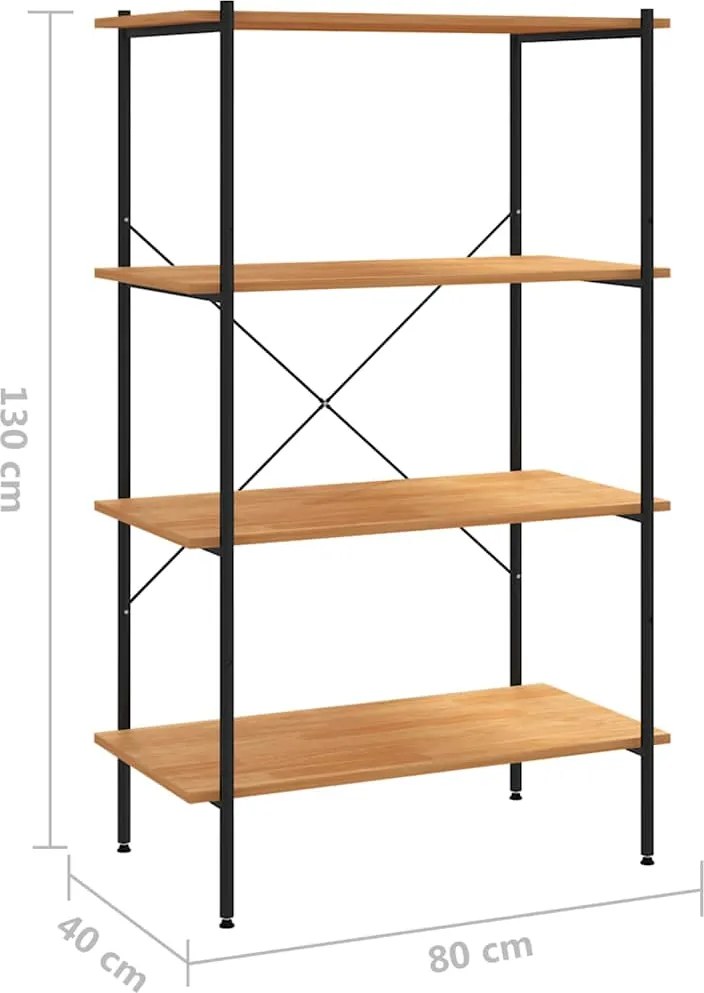 Policový regál se 4 policemi černý a dub 80 x 40 x 130 cm 336344