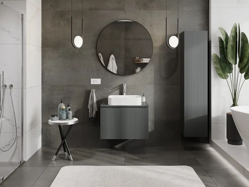 Mexen Rivel, koupelnová skříňka 70 cm, 1 zásuvka, drážkovaná, grafitová matná, 91A20-07047-1-BF66