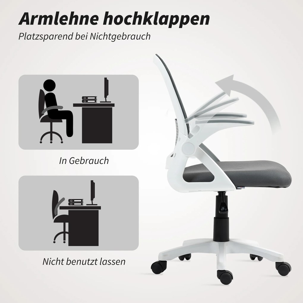 HOMCOM ergonomická síťovaná kancelářská židle se sklápěcími područkami, bederní oporou, výškově nastavitelná otočná židle s náklonem, šedá