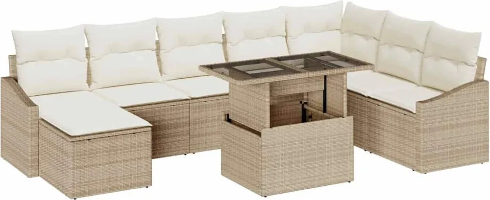 Set pohovek 9 ks Béžová a krémová polyratan 3349057