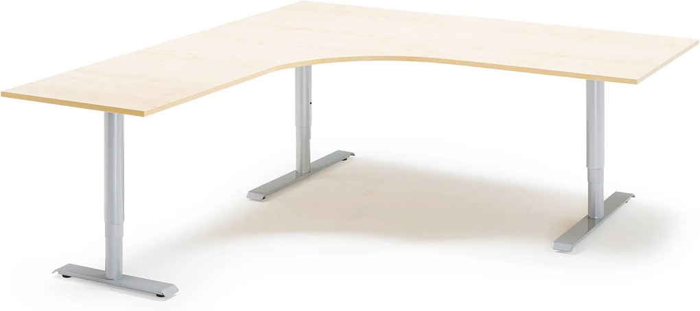 AJ Produkty Výškově nastavitelný stůl Adeptus, levý, 2000x1800 mm, bříza, stříbrná